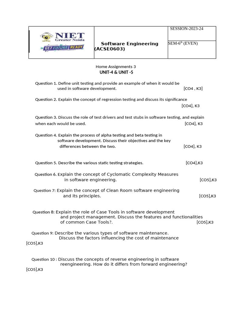 Software Engineering Unit 4 & 5 Assignment | PDF