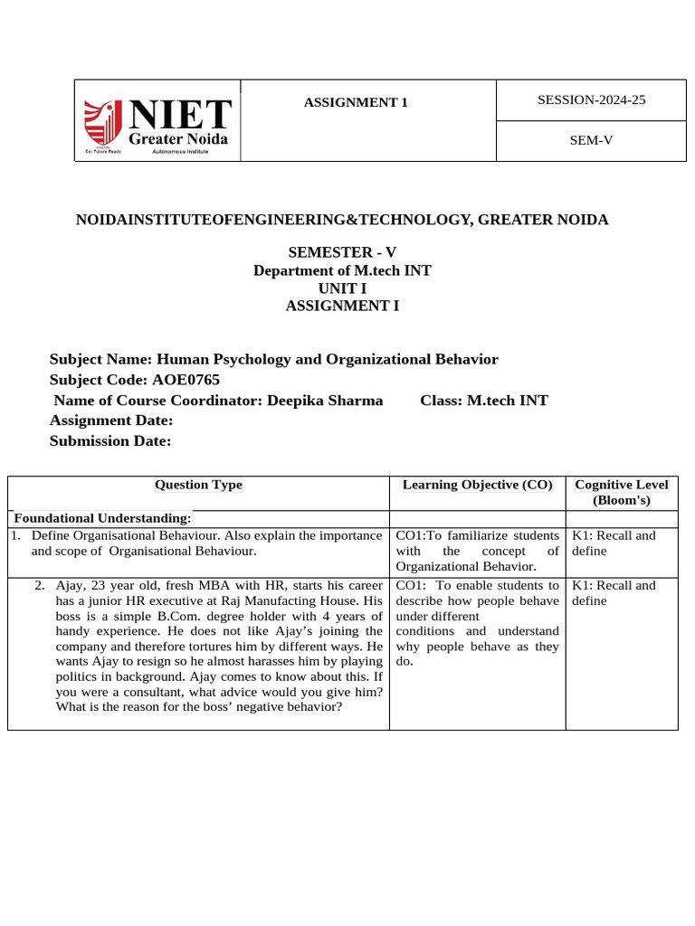 Assignment-1 OB & Human Psy. | PDF