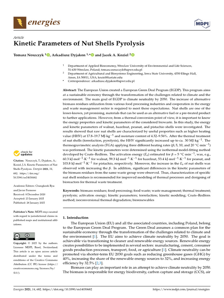 Kinetic parameters of nut shells pyrolysis | PDF | Pyrolysis ...
