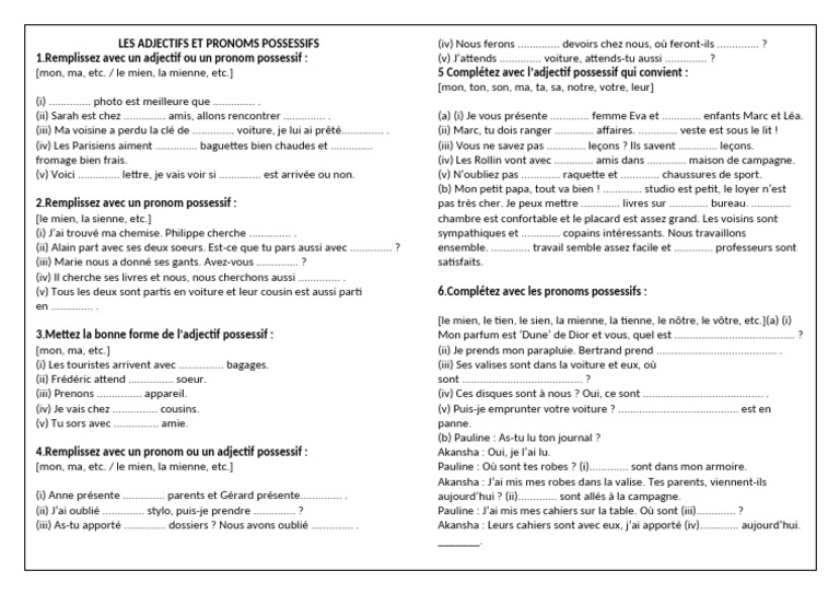 Les Adjectifs Et Pronoms Possessifs | PDF | Morphologie linguistique