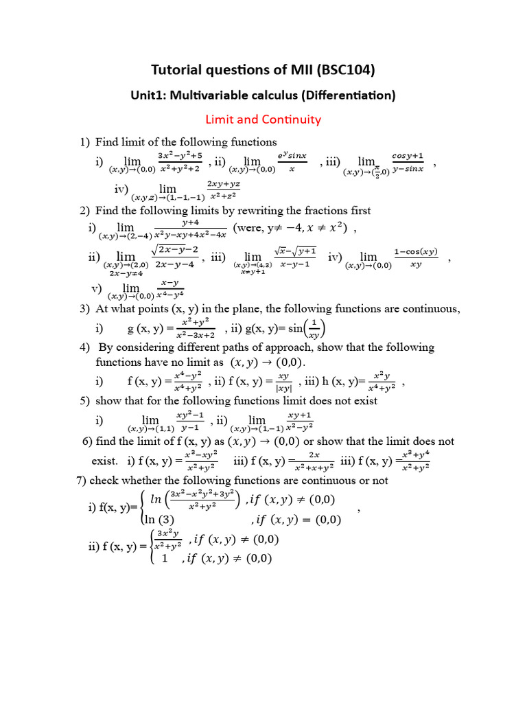 Tutorial Question For M2 | PDF | Derivative | Mathematical Physics