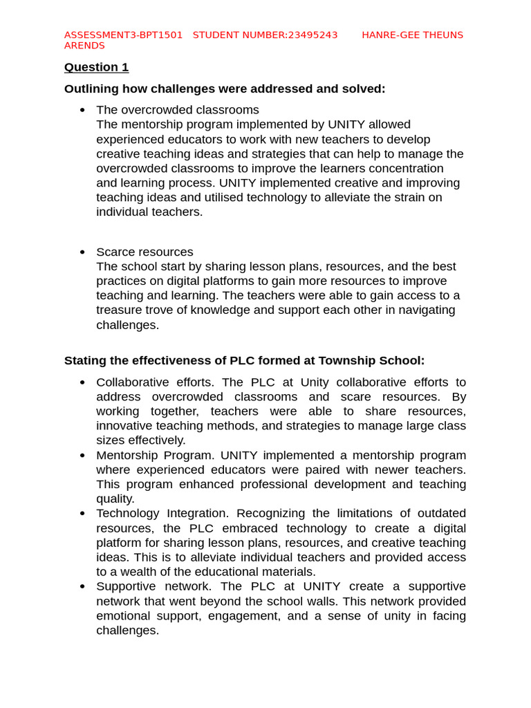 Bpt1501-Assessment3 Semester1 2024 | PDF | Teachers | Mentorship