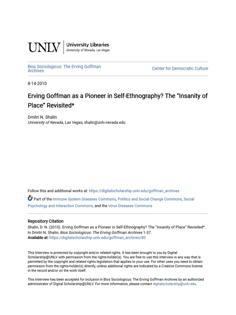 Erving Goffman As A Pioneer in Self Ethn | PDF | Psychiatric Hospital ...