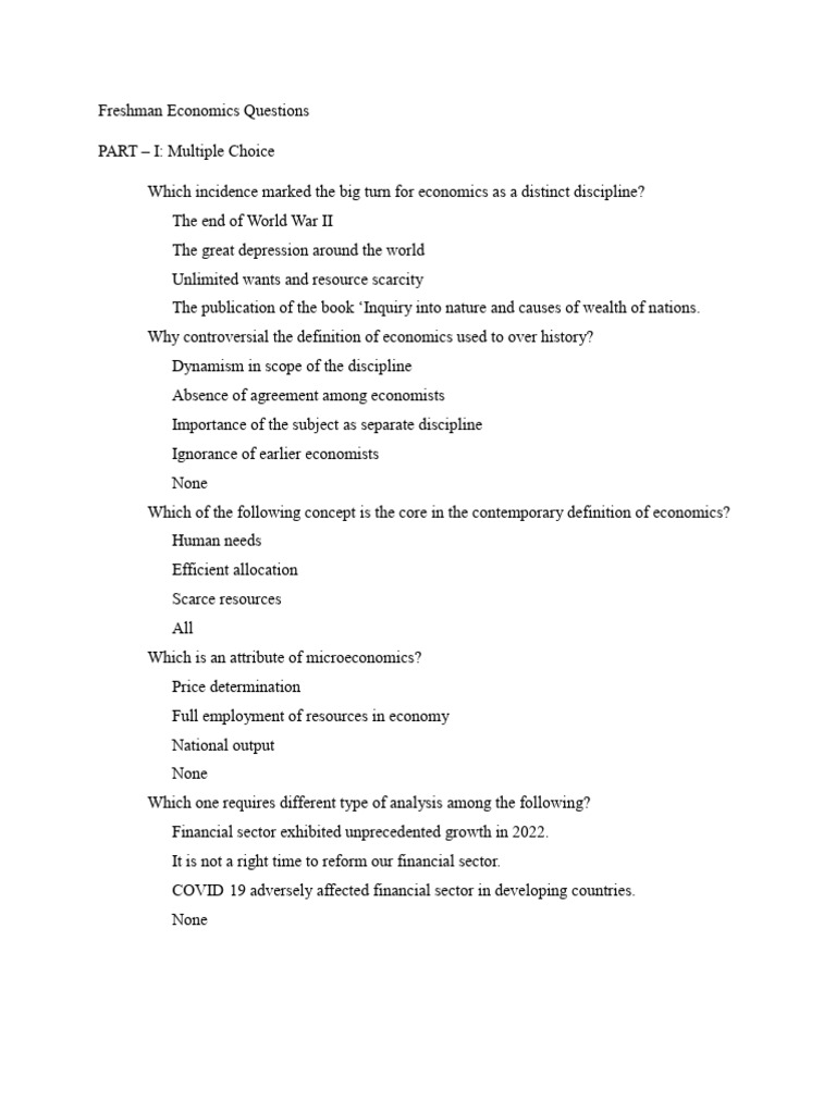 Freshman Economics Questions | PDF | Elasticity (Economics) | Demand