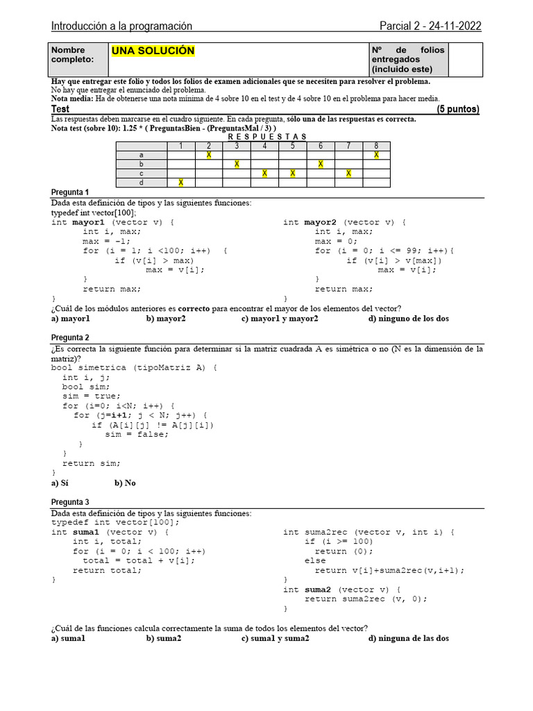 Introducción A La Programación Parcial 2 - 24-11-2022: Test (5 Puntos ...