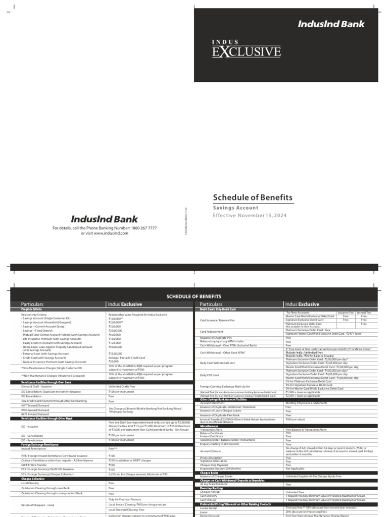 SOB-SA-Indus-Exclusive | PDF | Debit Card | Cheque