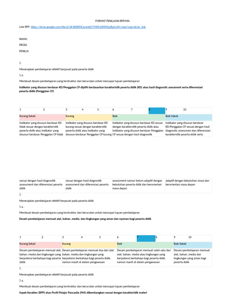 FORMAT PENILAIAN RPP | PDF