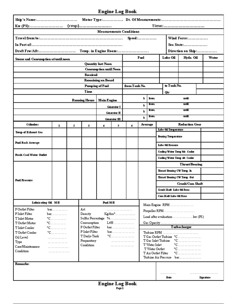 Engine Log Book Readings | PDF | Engines | Turbocharger