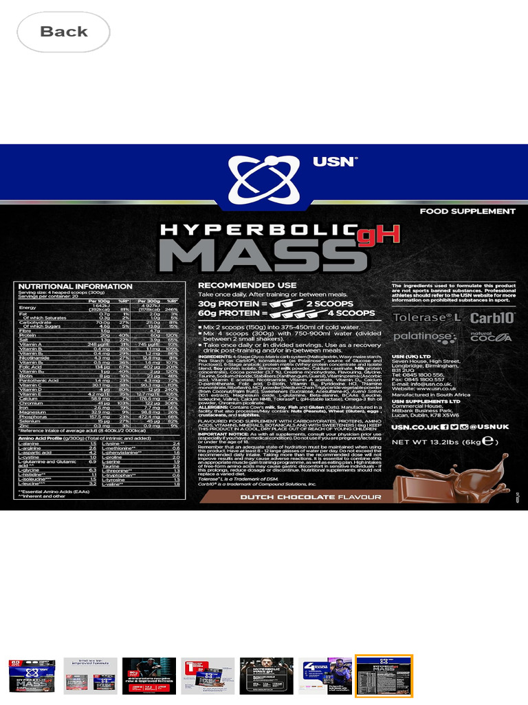 USN Hyperbolic Mass GH All-In-One Mass Gainer Protein Powder For Fast ...