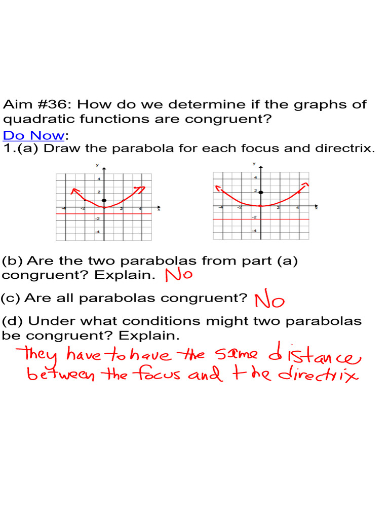 36-Alg2 Parabolas Focus Directrix pd10 | PDF | Elementary Mathematics ...