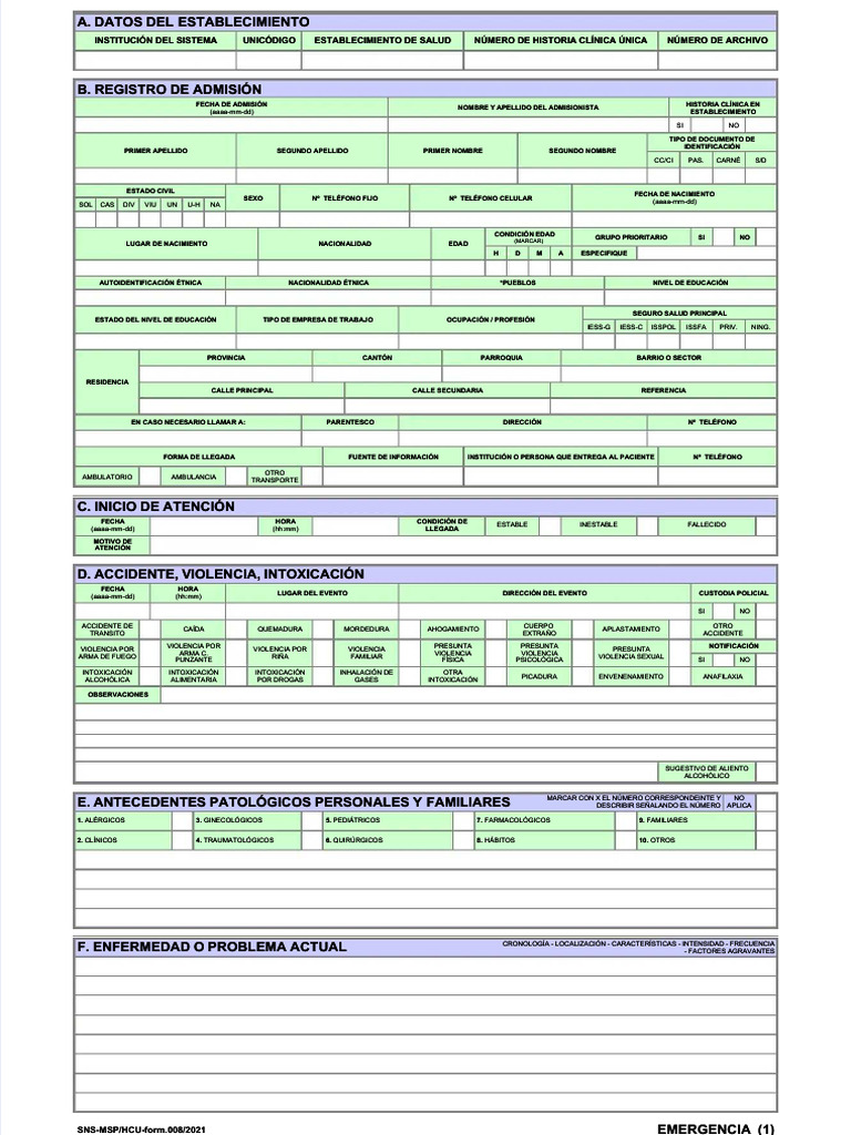 PDF Nuevo Formulario 008 Emergencia 2021 - Compress | PDF | Historial médico | Medicina