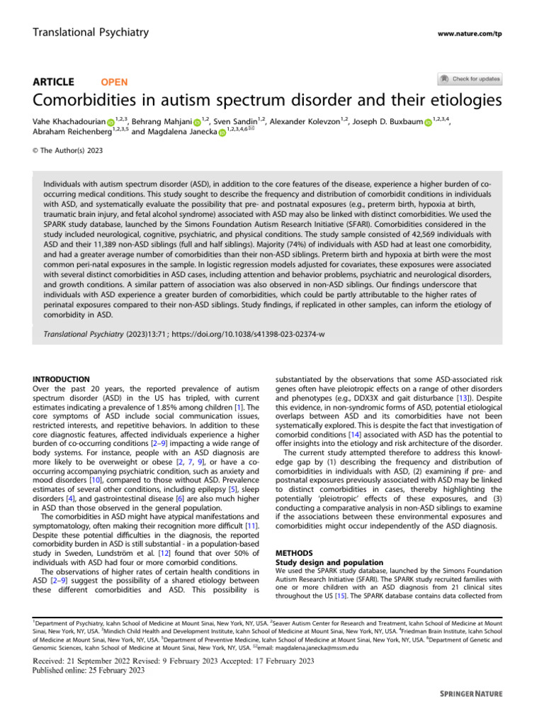 Comorbidities in Autism Spectrum Disorder | PDF | Autism Spectrum ...