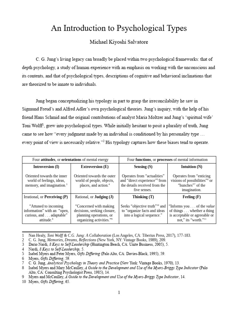 An Introduction To Psychological Types T | PDF | Personality Type | Extraversion And Introversion