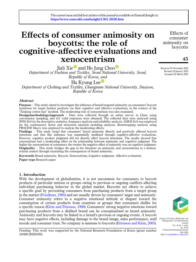Animosity Cognitive Judgment | PDF | Affect (Psychology) | Survey ...