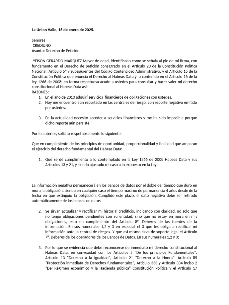 Yeison Gerardo DP | PDF | Petición | Constitución