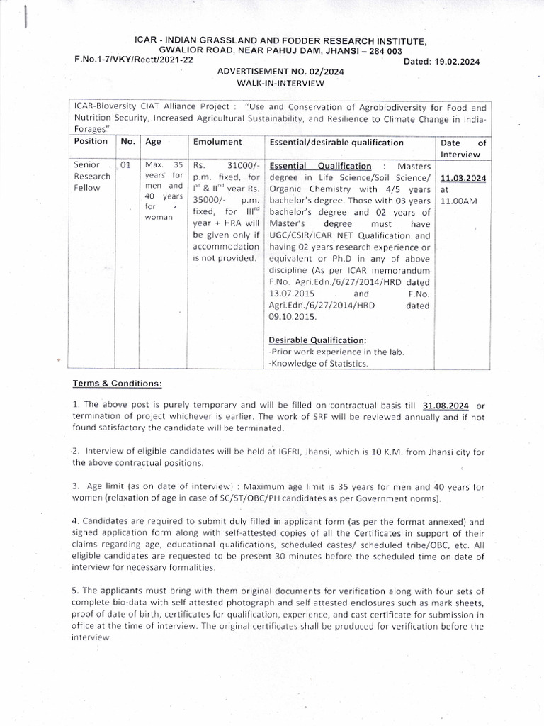 Advertised SRF 2024 | PDF | Agriculture | Agricultural Science