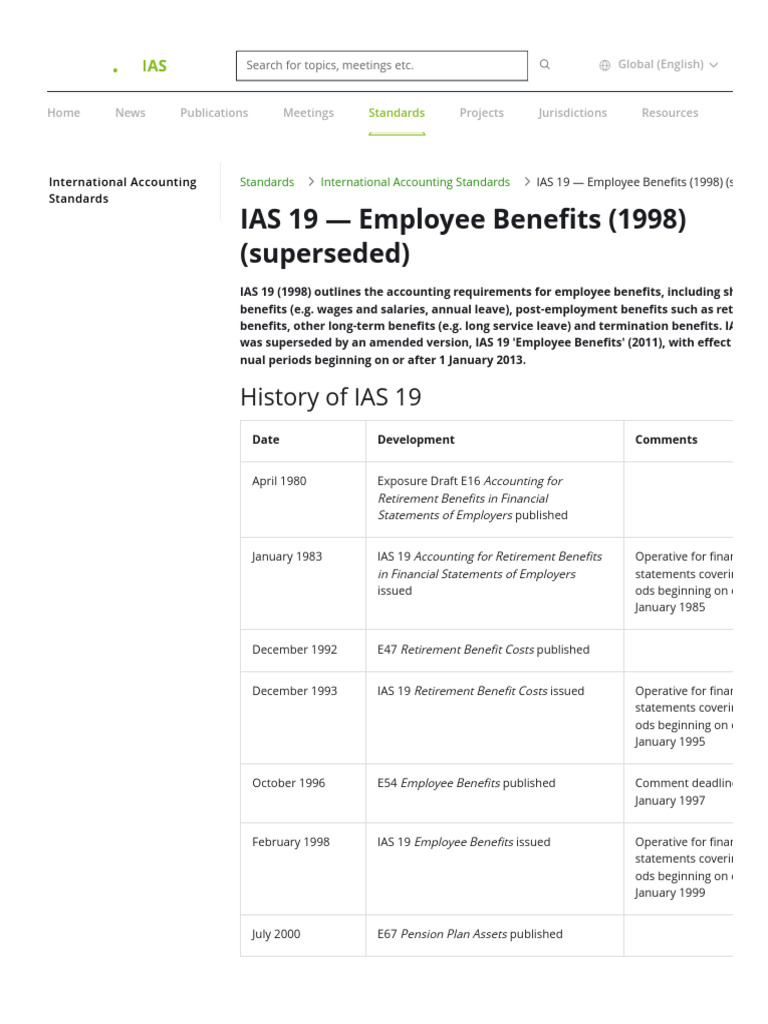 IAS 19 - Employee Benefits (1998) (Superseded) | PDF | International Financial Reporting ...