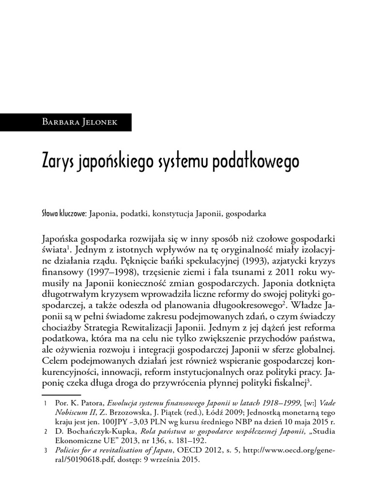 004 Jelonek Barbara Zarys Japonskiego Systemu Podatkowego | PDF