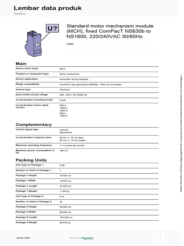 Schneider MCH Motor Mechanism 33688 | PDF | Alternating Current ...