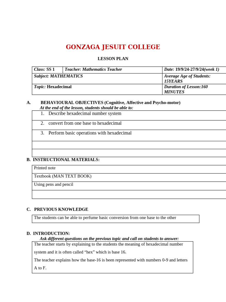 SS1 LESSON PLAN | PDF | Cognition | Learning