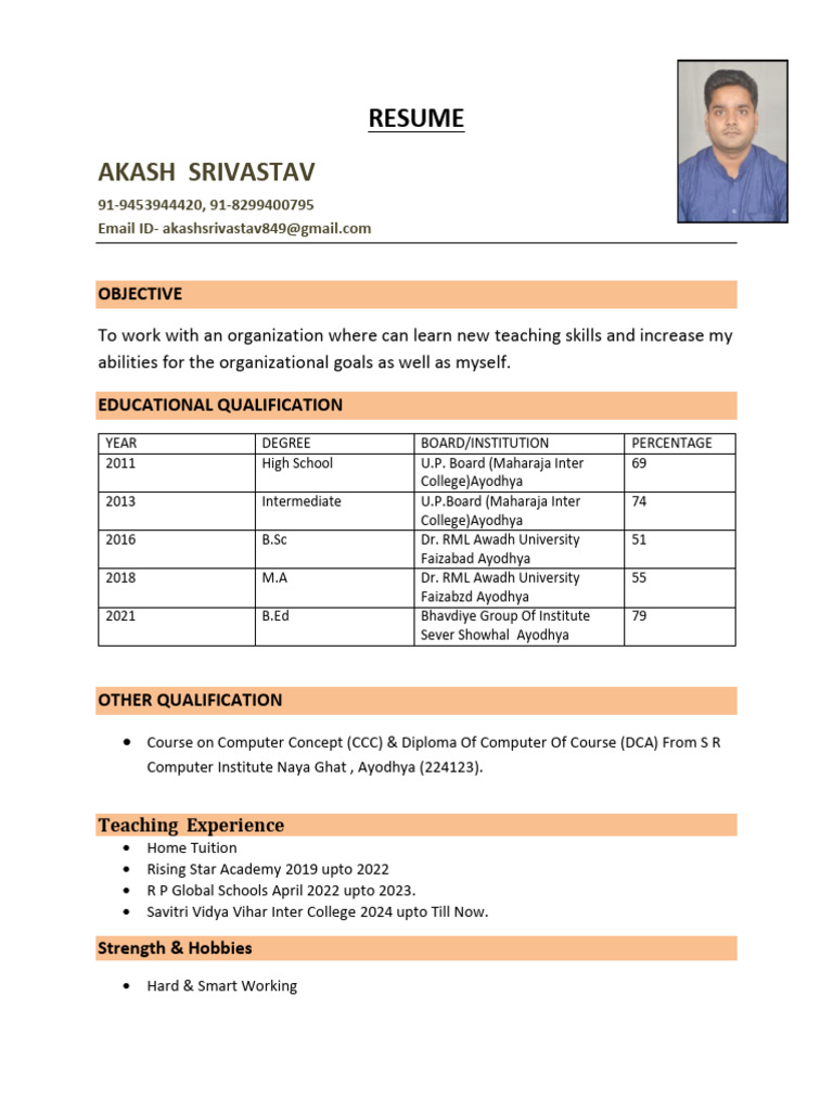 RESUME AKASH Teaching | PDF