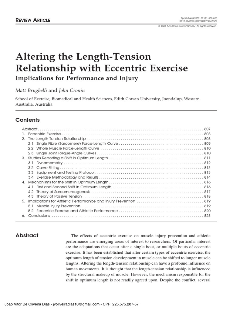 Altering The Length-Tension Relationship With Eccentric Exercise | PDF ...