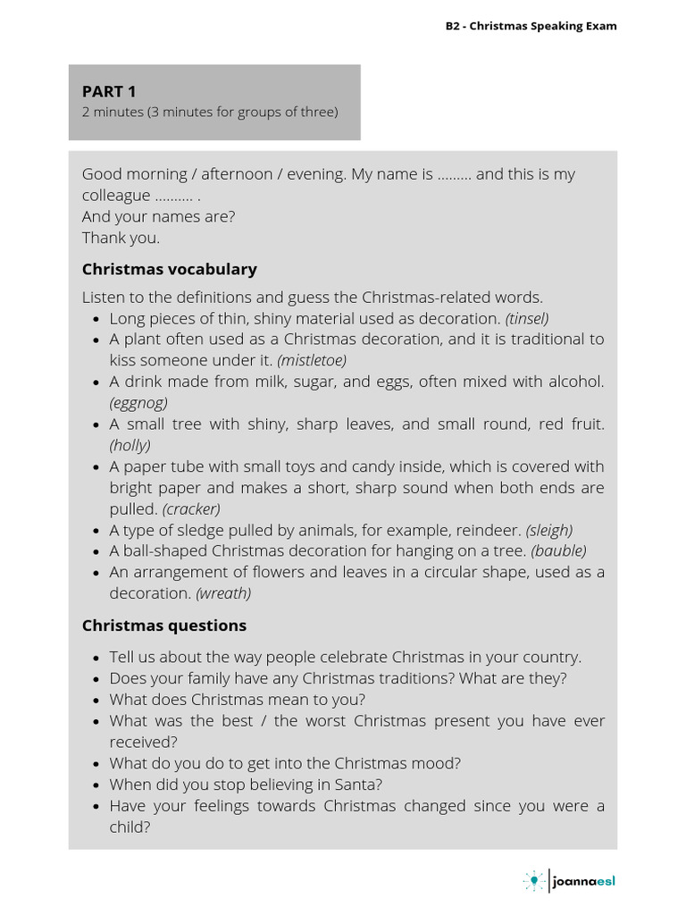 b2-christmas-speaking | PDF | Christmas