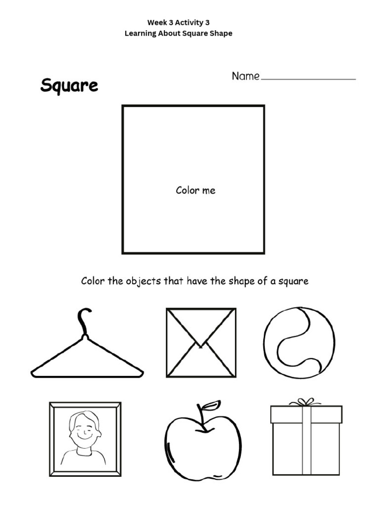 Week 3 Activity 3 Learning About Square Shape | PDF