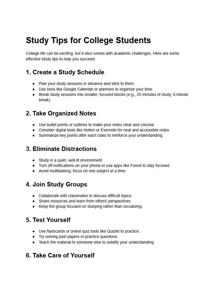 Study Tips For College Students | PDF