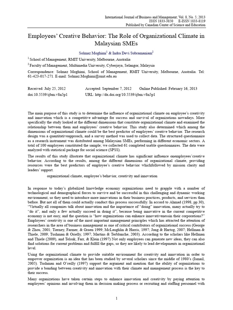 Employees Creative Behavior The Role of Organizational Climate in | PDF ...