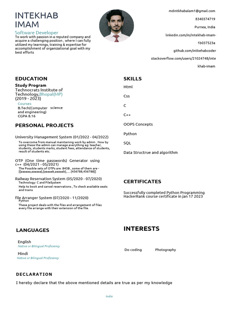 Mohammad S Resume 1 PDF | PDF | Computer Science | Computer Programming