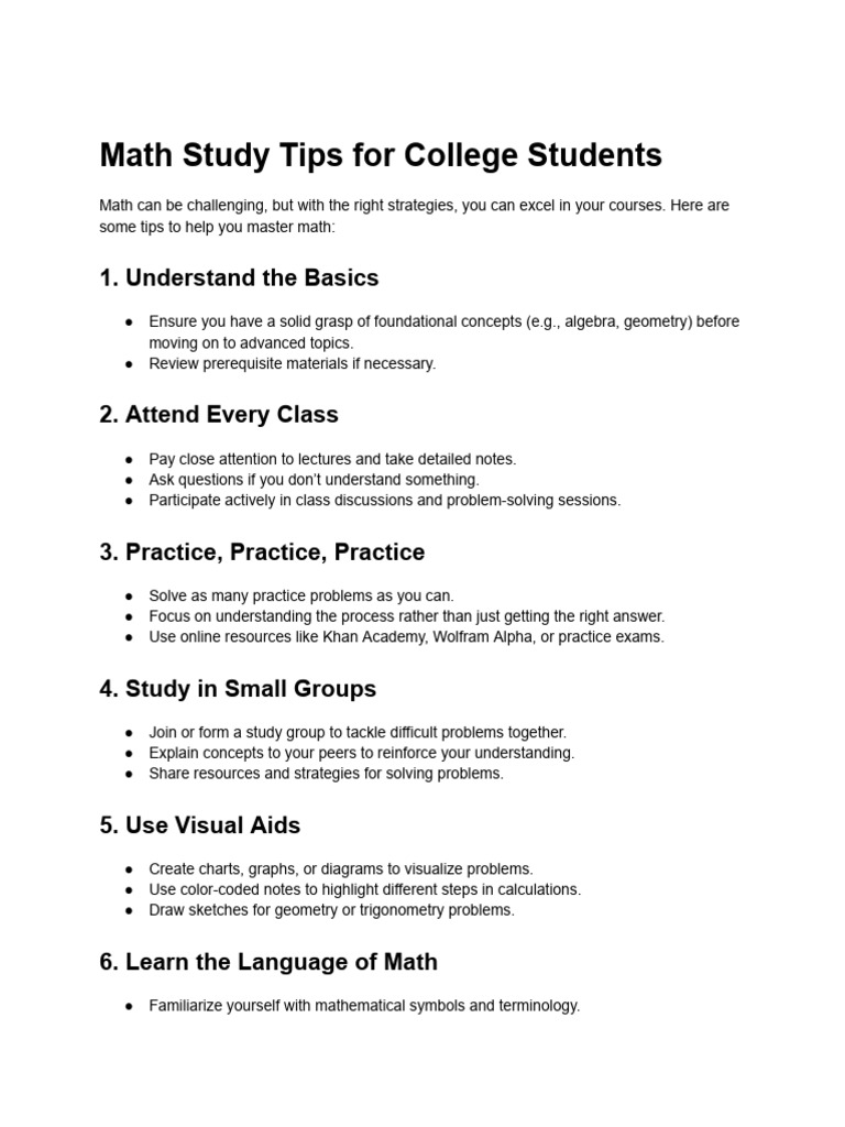 Effective Math Study Tips for Students | PDF