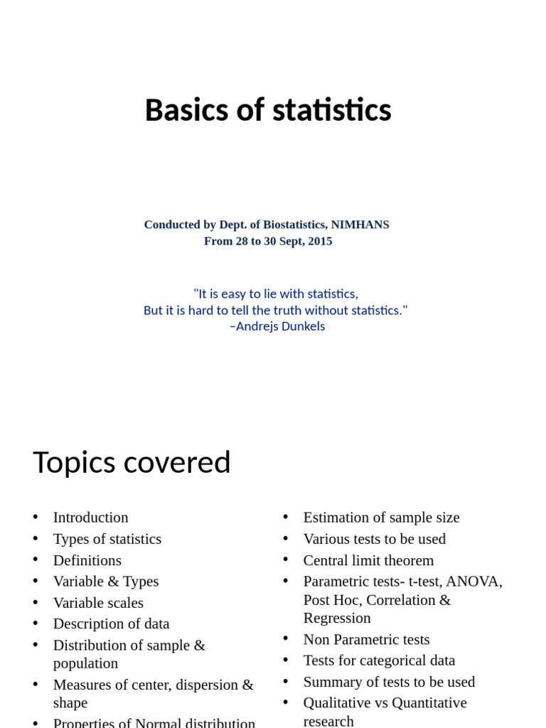 Basics of Statistics | PDF | Statistics | P Value
