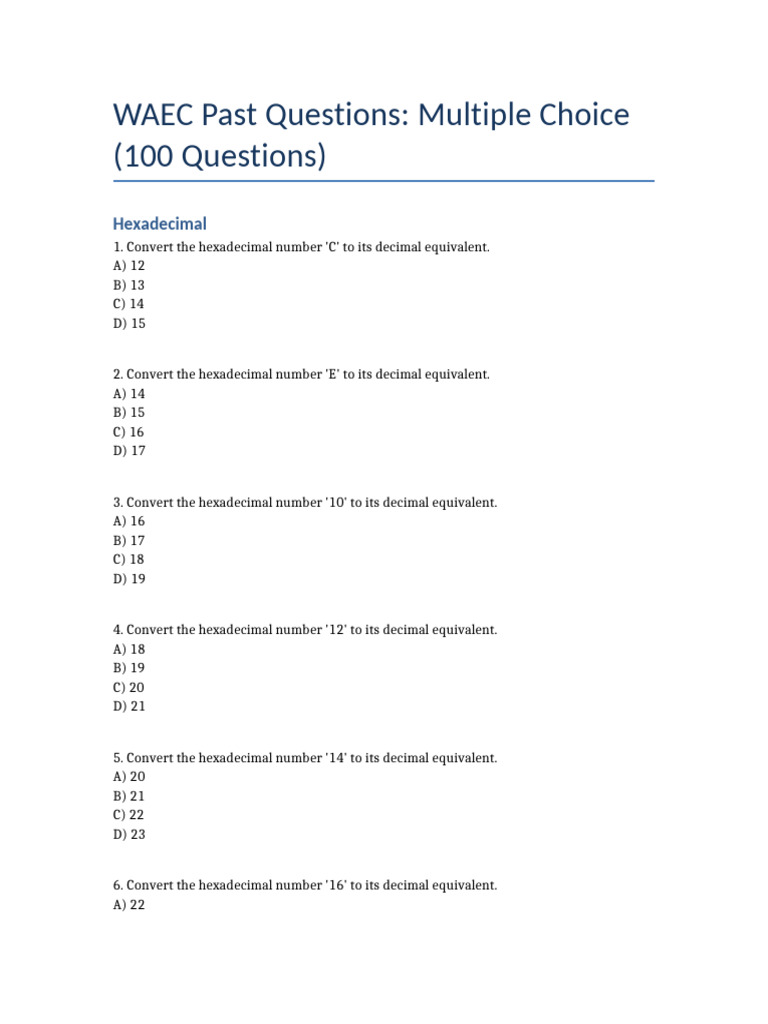 WAEC_Math_100_Multiple_Choice_Questions | PDF | Logarithm | Mathematics