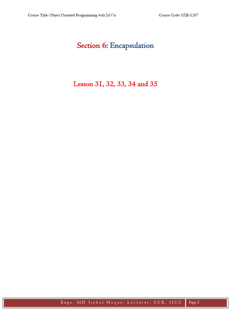 Section 6 Encapsulation (By Jiabul Haque) | PDF | Class (Computer Programming) | Method ...