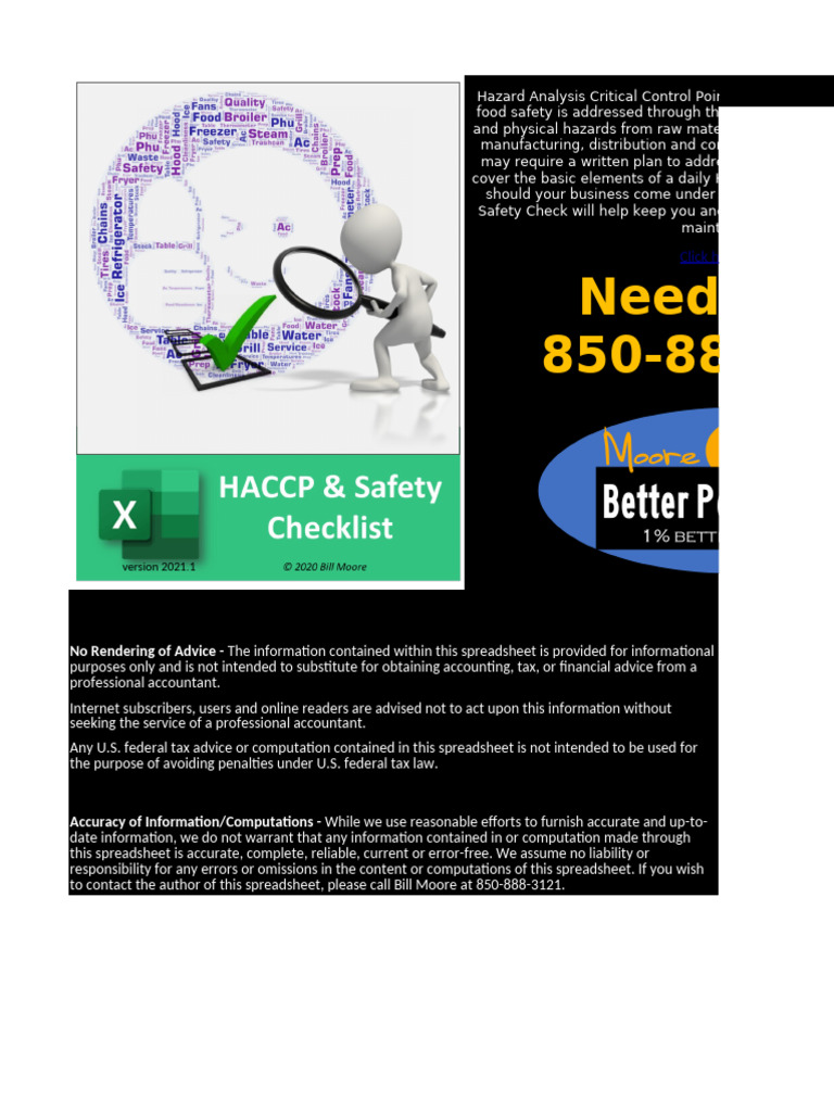 2021 HACCP and Safety Checklist3 | PDF | Spreadsheet | Hazard Analysis ...