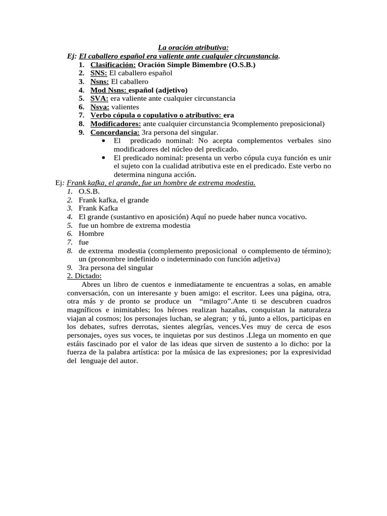 La Oración Atributiva | PDF