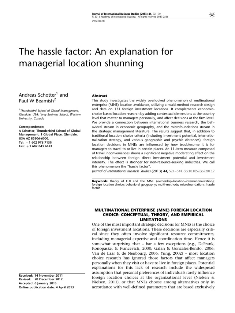 The Hassle Factor an Explanation for Managerial Location Shunning | PDF ...