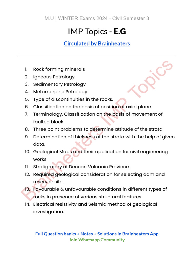 EG Civil Sem3 IMPs Topics | PDF | Geology | Earth Sciences