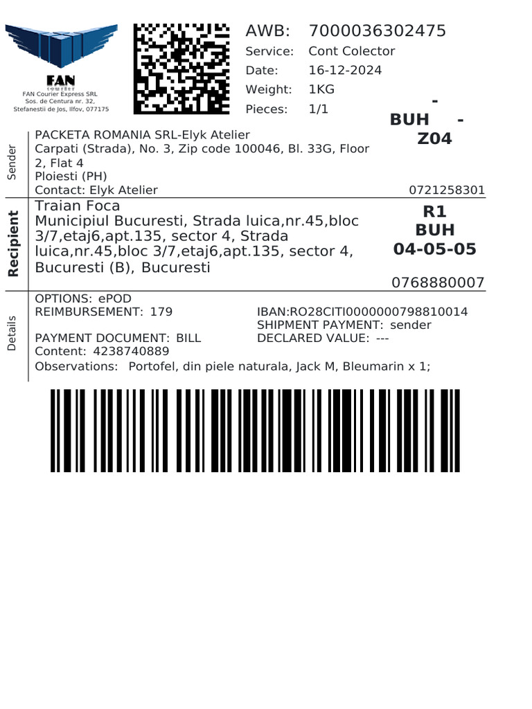 AWB-Comanda-405585397 | PDF