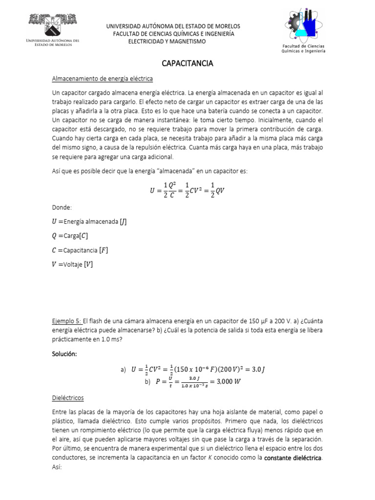 TEMA - CAPACITANCIA - Almacenamiento de Energía y Dieléctricos | PDF | Condensador | Dieléctrico
