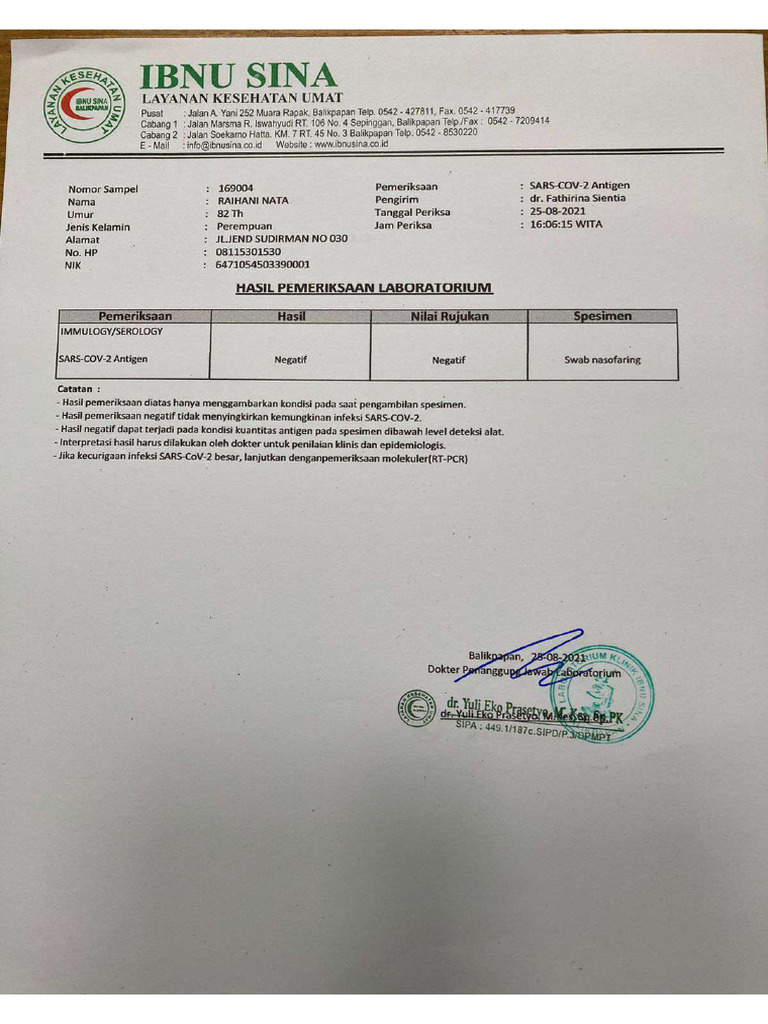 Hasil ANTIGEN NY.RAIHANI NATA | PDF