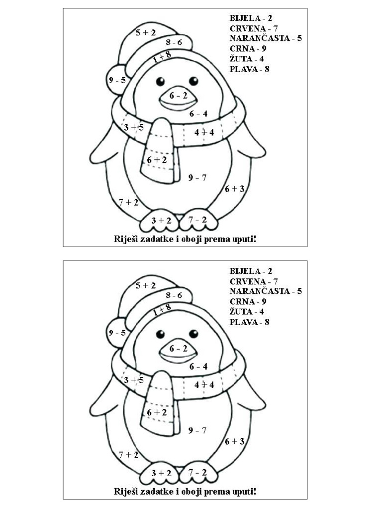 Zbrajanje i oduzimanje do 9 - pingvin | PDF