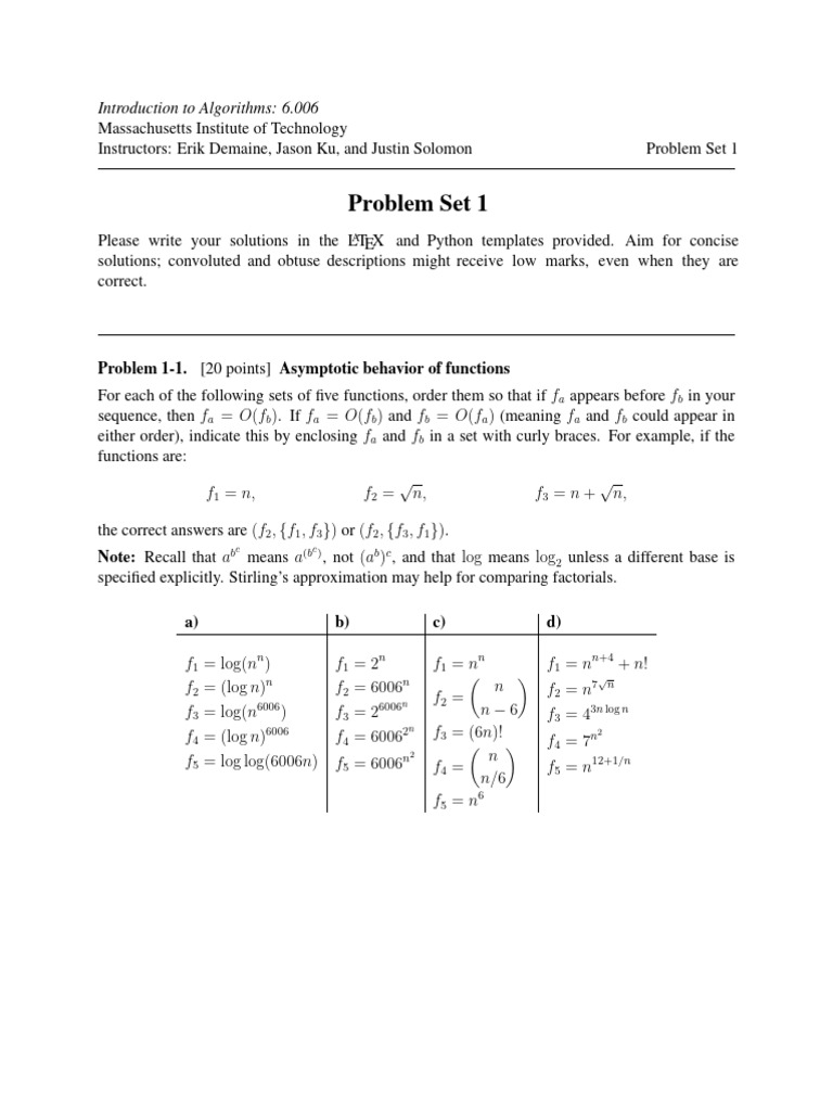 MIT6 006S20 Ps1-Questions | PDF | Computer Science | Applied Mathematics