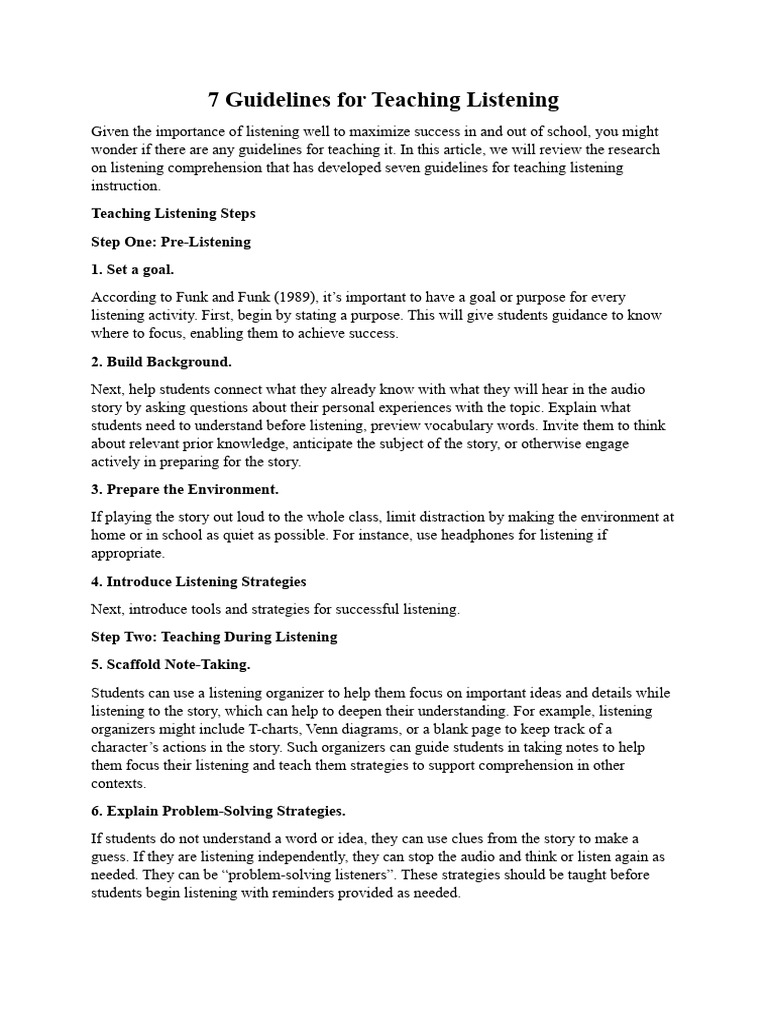 Guidelines for Teaching Listening Skills | PDF | Reading Comprehension ...