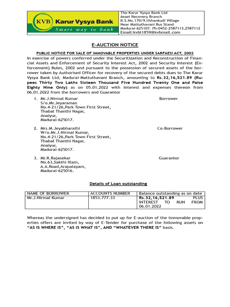 Auction Notice 1642413816 | PDF | Auction | Banks