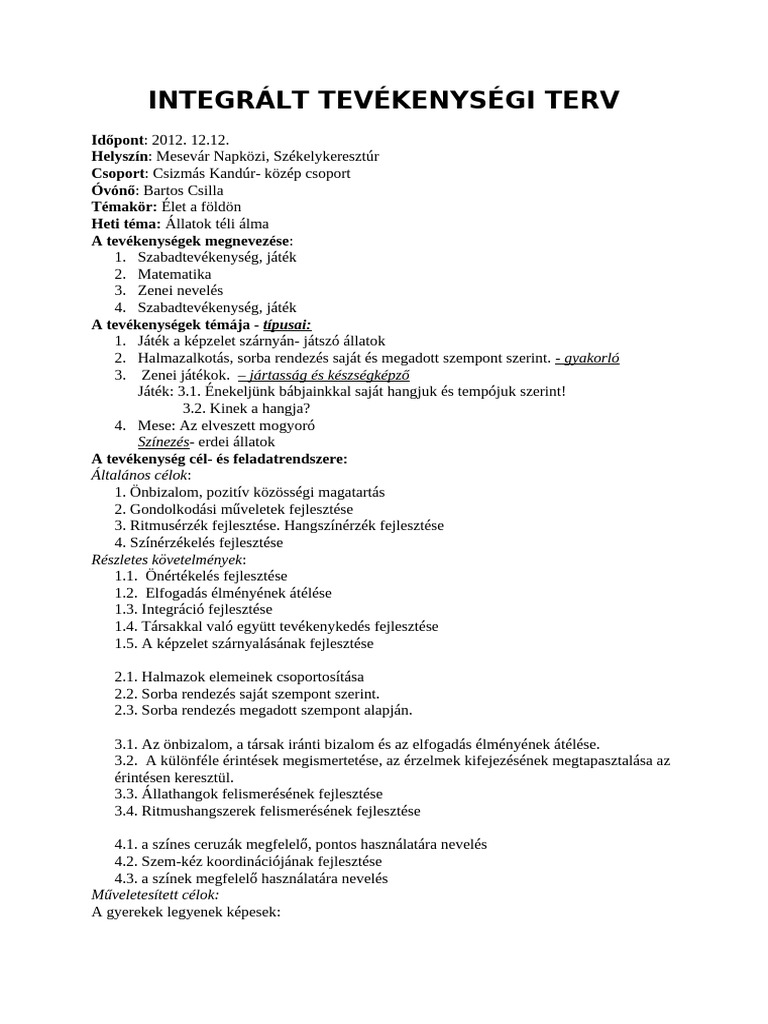 Integralt Tevekenysegi Terv | PDF