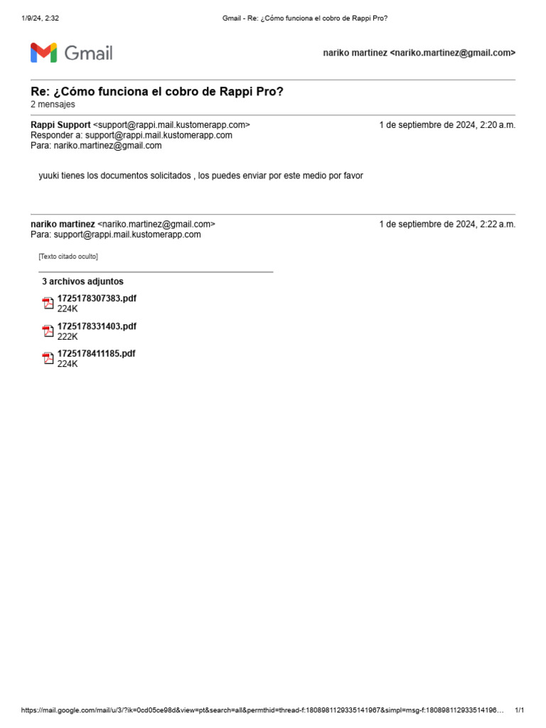Gmail - Re - ¿Cómo Funciona El Cobro de Rappi Pro | PDF