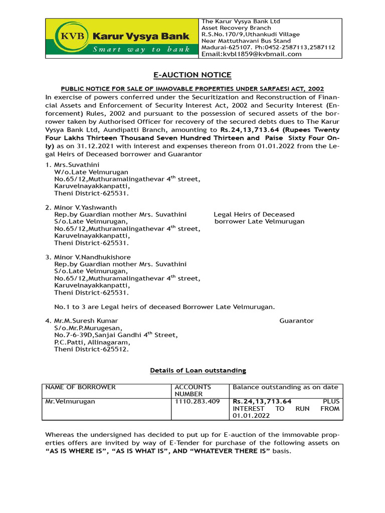 E-Auction Notice for Property Sale | PDF | Auction | Banks
