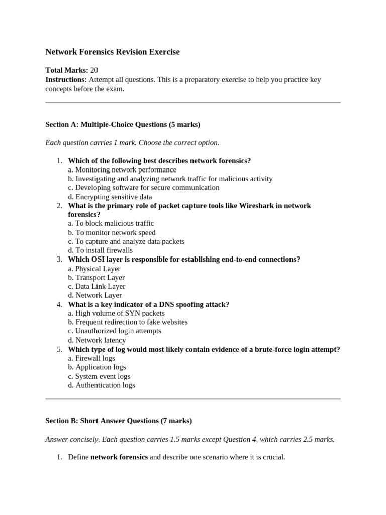 Network Forensics Revision Exercise Pdf Computer Network Port Computer Networking